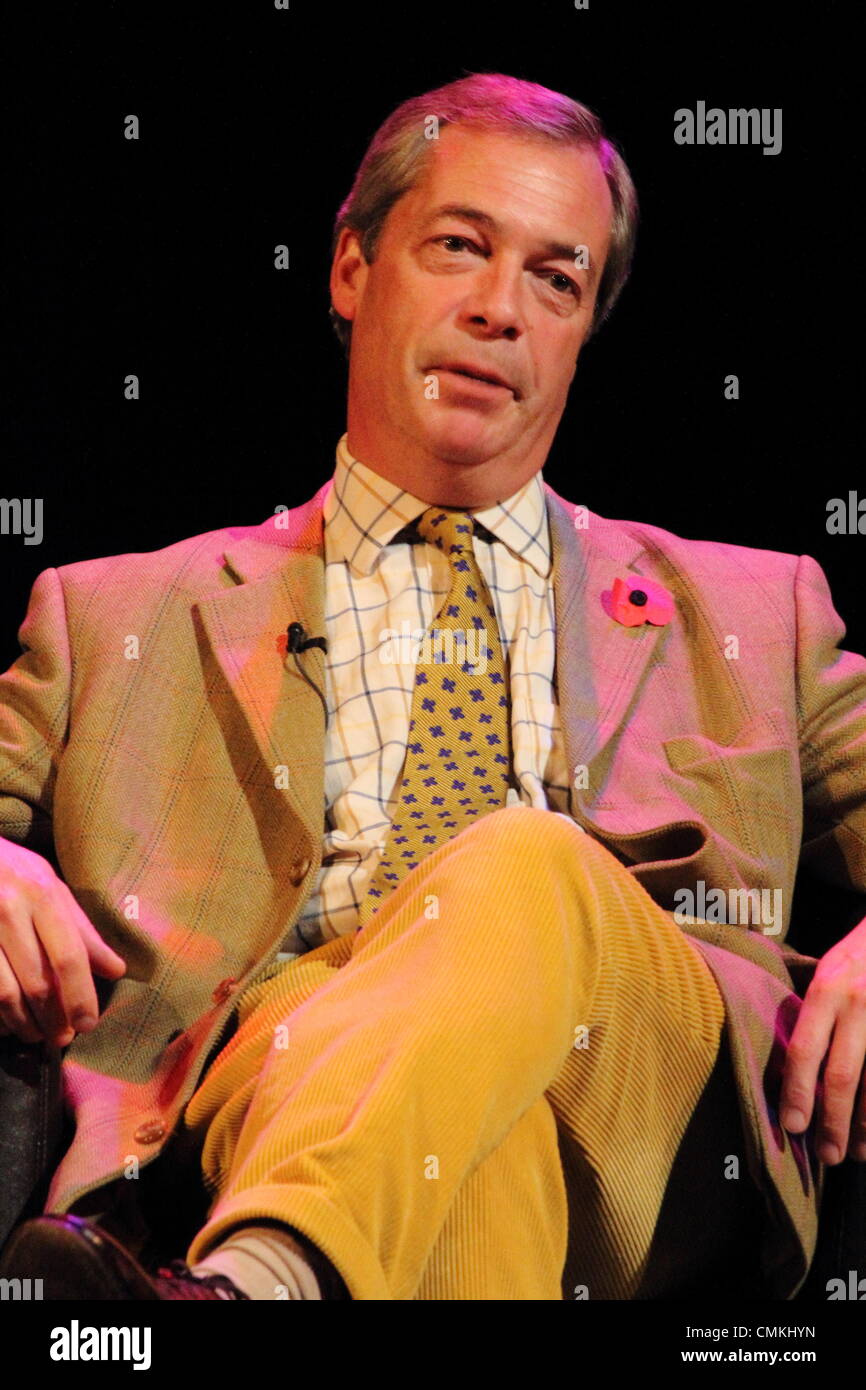 Ukip leader, Nigel Farage MEP on stage at Buxton Opera House during his ...