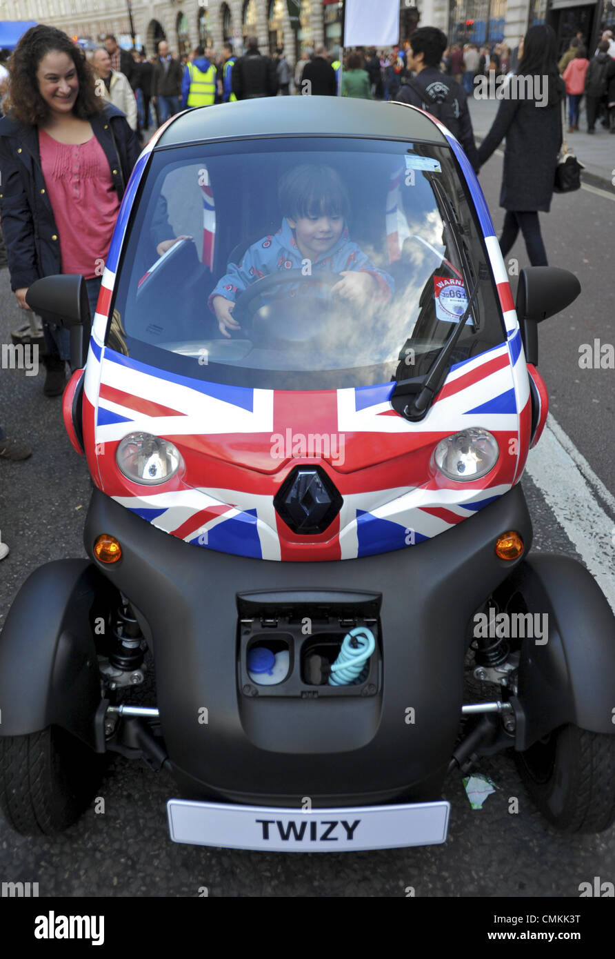 London, UK. 2nd Nov, 2013. A patriotically painted Renault Twizy (two ...