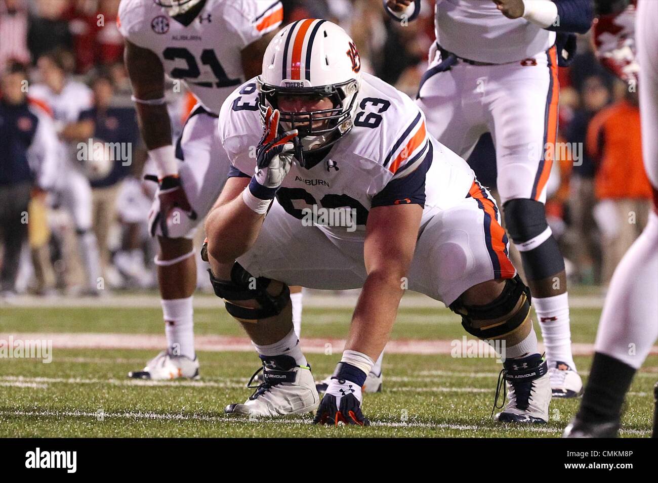 Fayetteville, AR, USA. 2nd Nov, 2013. Auburn offensive line man Alex ...