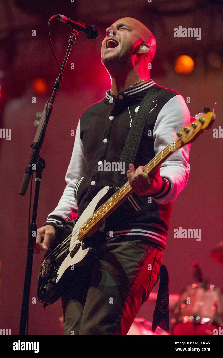 New Orleans, Louisiana, USA. 2nd Nov, 2013. Bassist GLENN PORTER of Alkaline Trio perform at ...