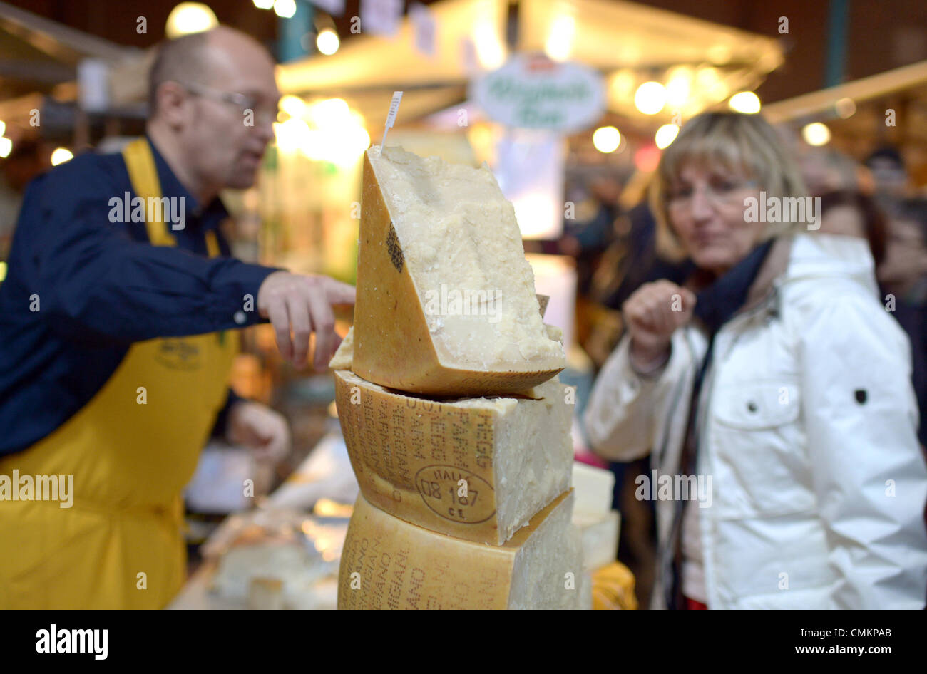 Berlin, Germany. 03rd Nov, 2013. Various cheeses are on display at the ...