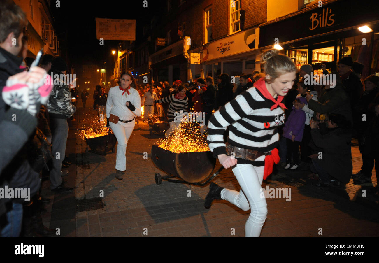 The Ladies Flaming Tar Barrel Run takes place in Cliffe High Street at ...
