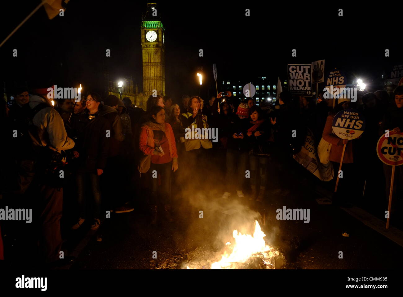 London, UK . 05th Nov, 2013. Protesters hold bonfire on Westminster ...