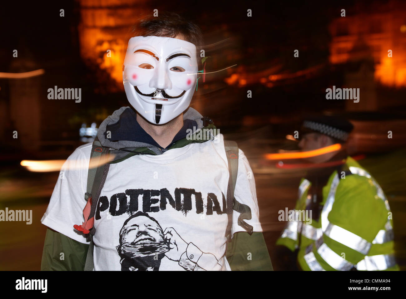 London, UK. 5th Nov 2013. Hundreds of Anonymous protest at the front of ...