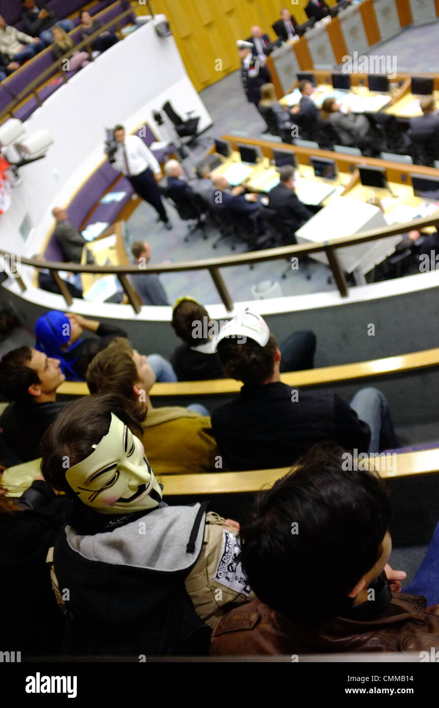 The anonymous million mask march invades a council meeting held in the ...