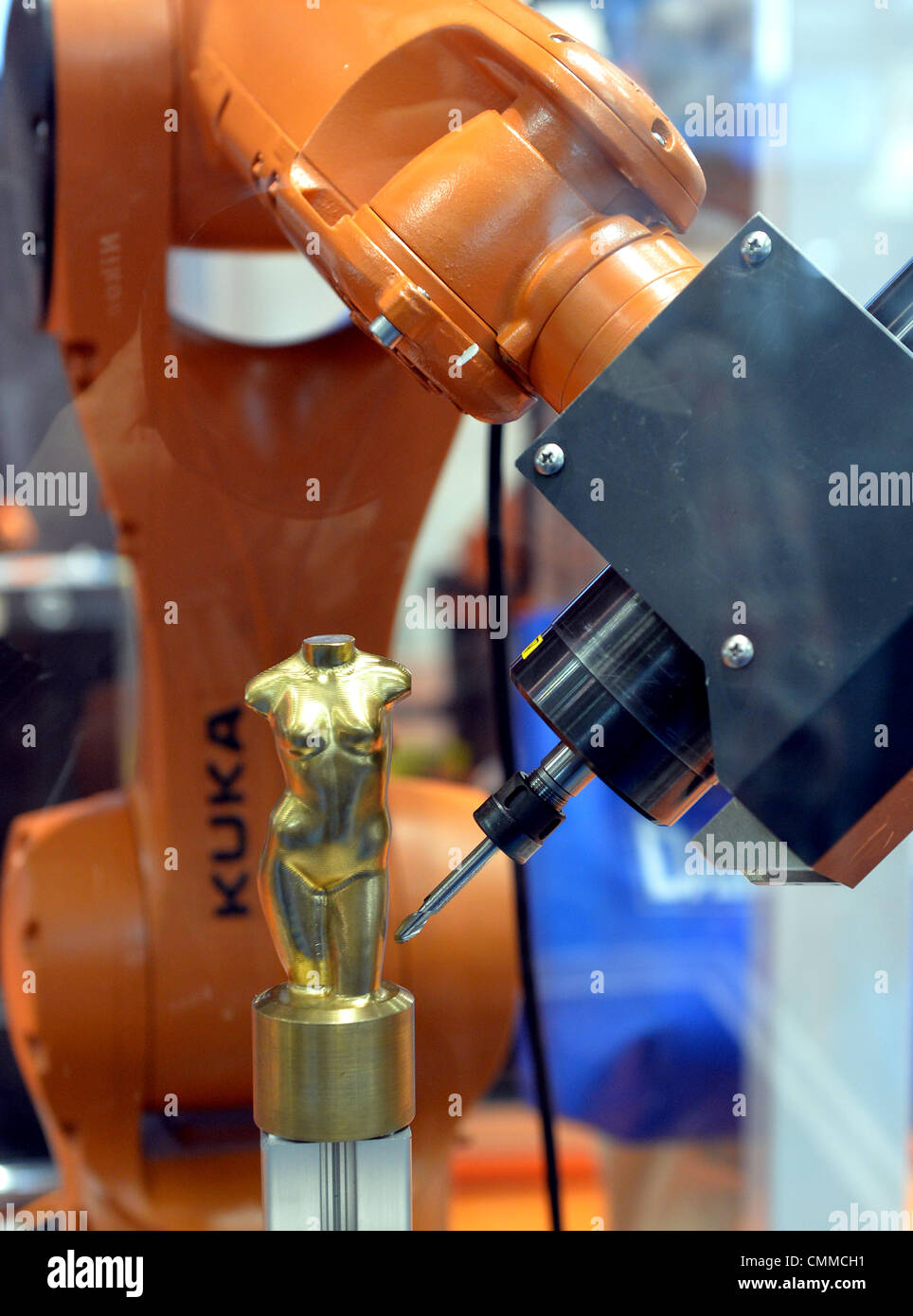 Tokyo, Japan. 6th Nov, 2013. A robot arm with a drill bit attached is ...
