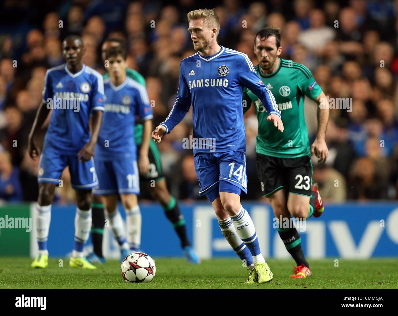 London, Britain. 06th Nov, 2013. Schalke's Christian Fuchs (R) and ...
