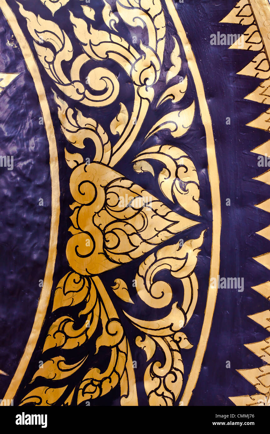 Vintage traditional Thai style art painting on temple for background ...