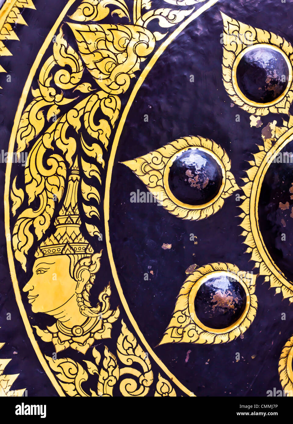 Vintage traditional Thai style art painting on temple for background ...