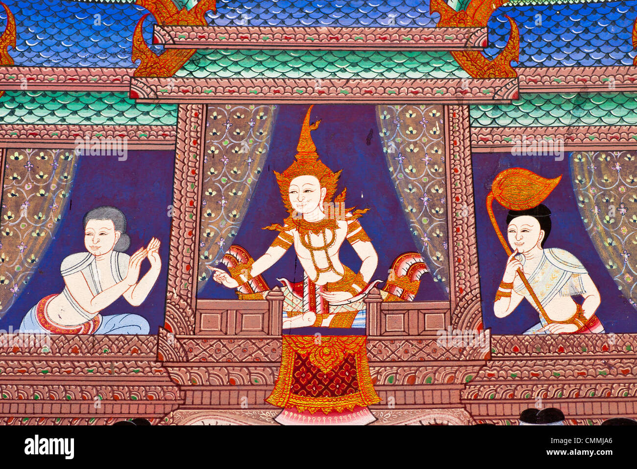 Vintage traditional Thai style art painting on temple Stock Photo - Alamy