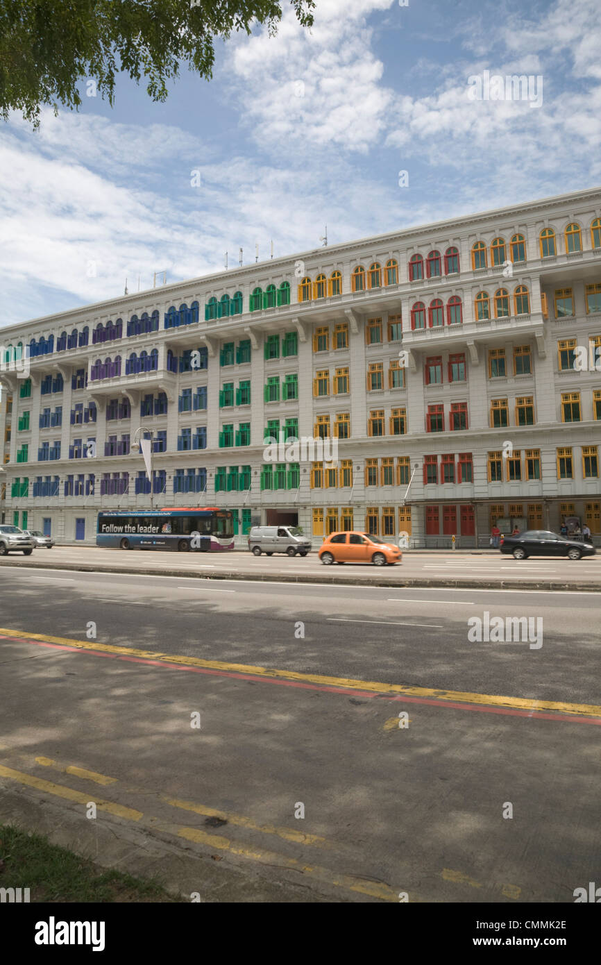 Building with multi colored shutters. Singapore Stock Photo - Alamy