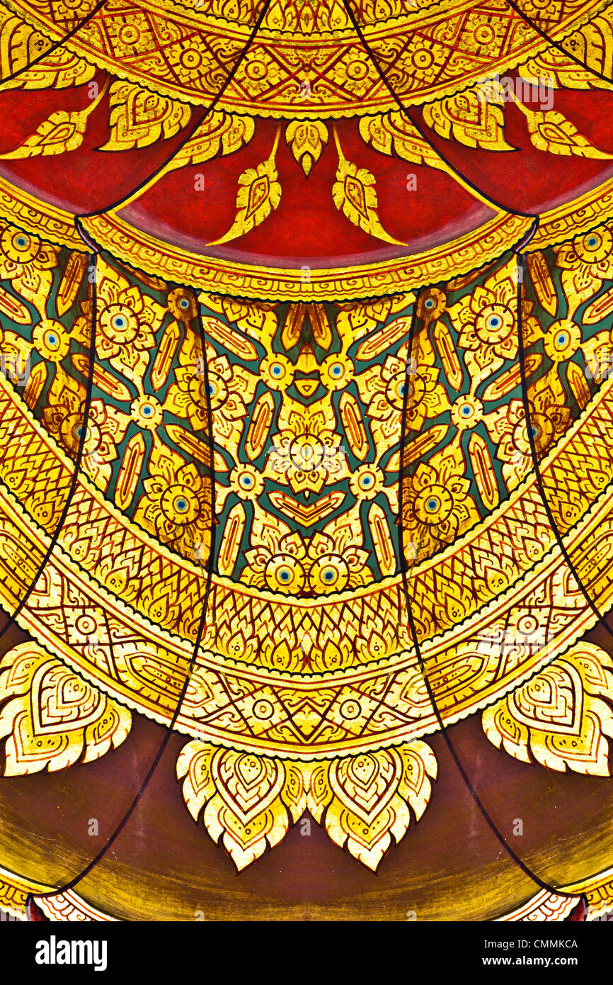 Vintage traditional Thai style art painting on temple for background ...