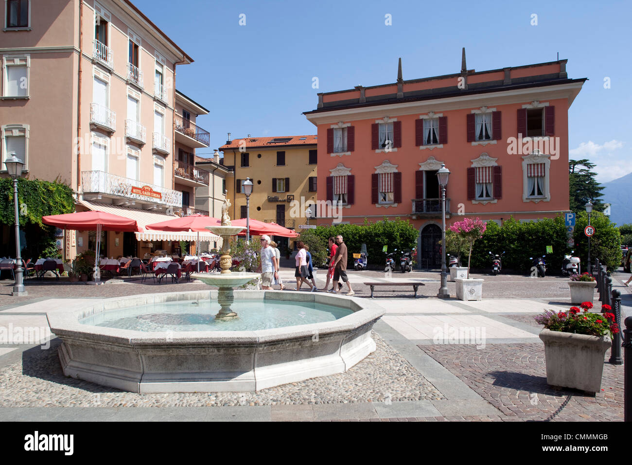 Piazza and fountain, Menaggio, Lake Como, Lombardy, Italy, Europe Stock ...