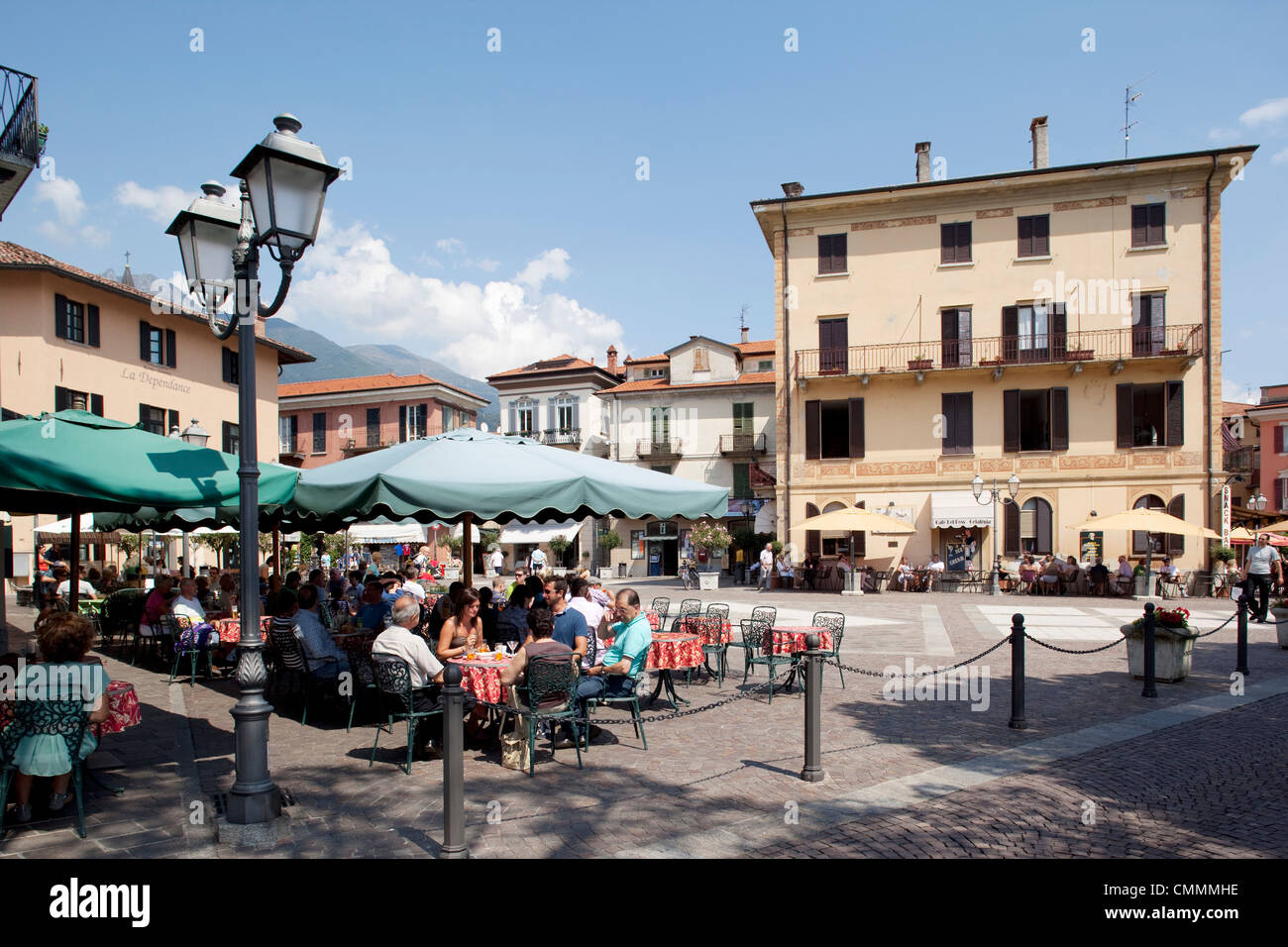Piazza and cafe, Menaggio, Lake Como, Lombardy, Italy, Europe Stock ...