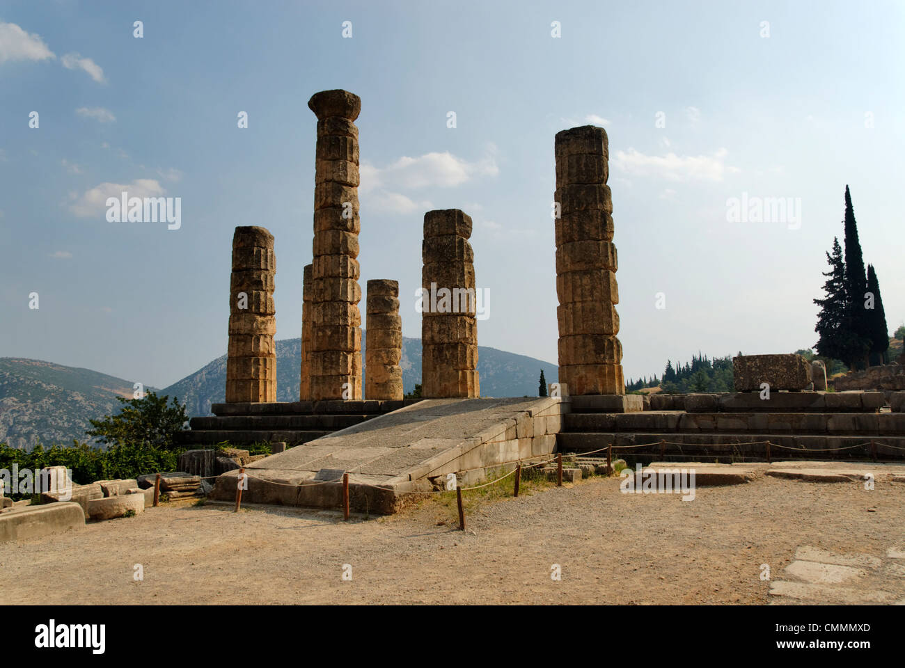 Delphi. Greece. View of the square in front of the Temple of Apollo and ...