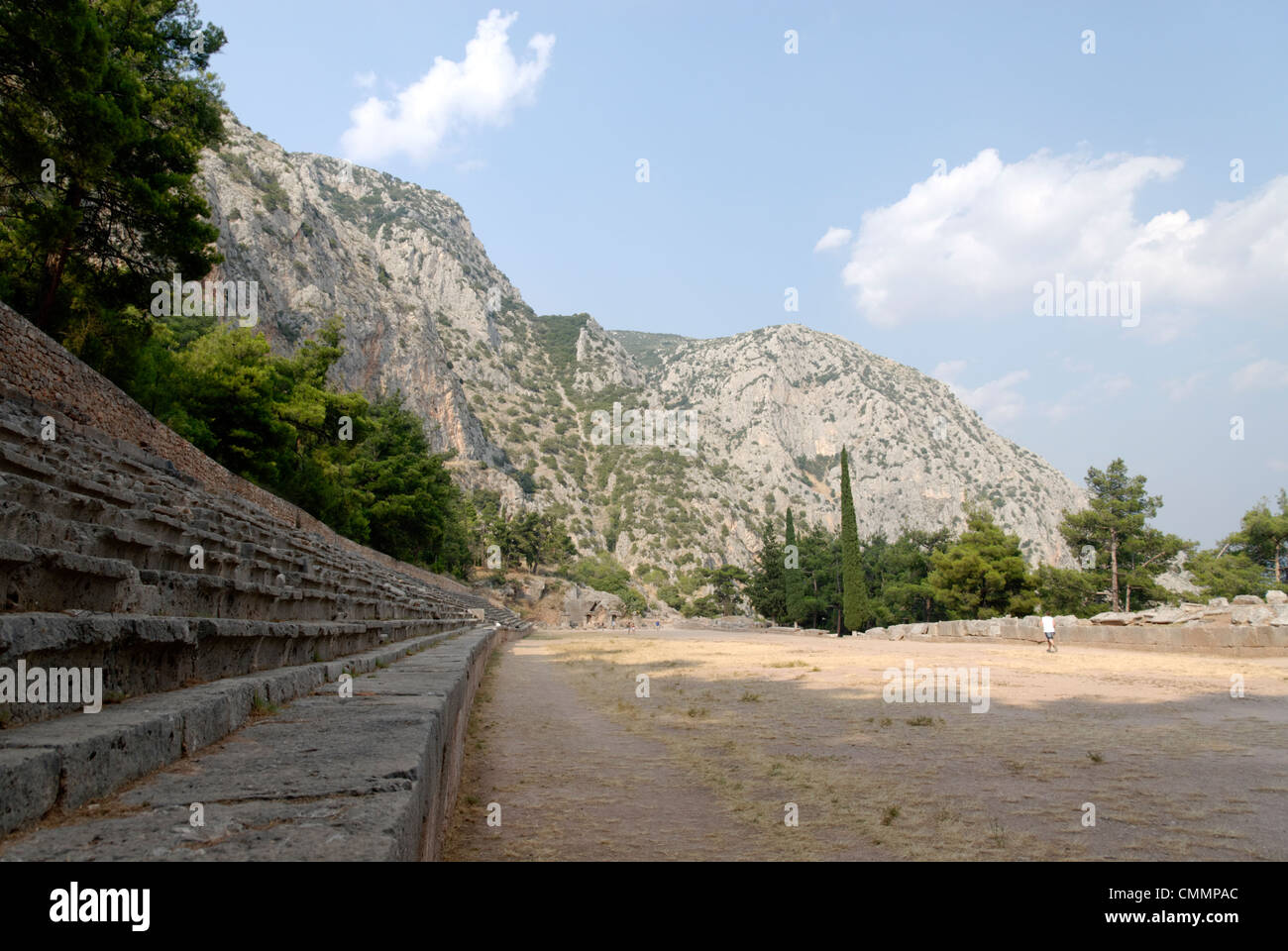Delphi. Greece. View towards the front end of the stadium at Delphi ...
