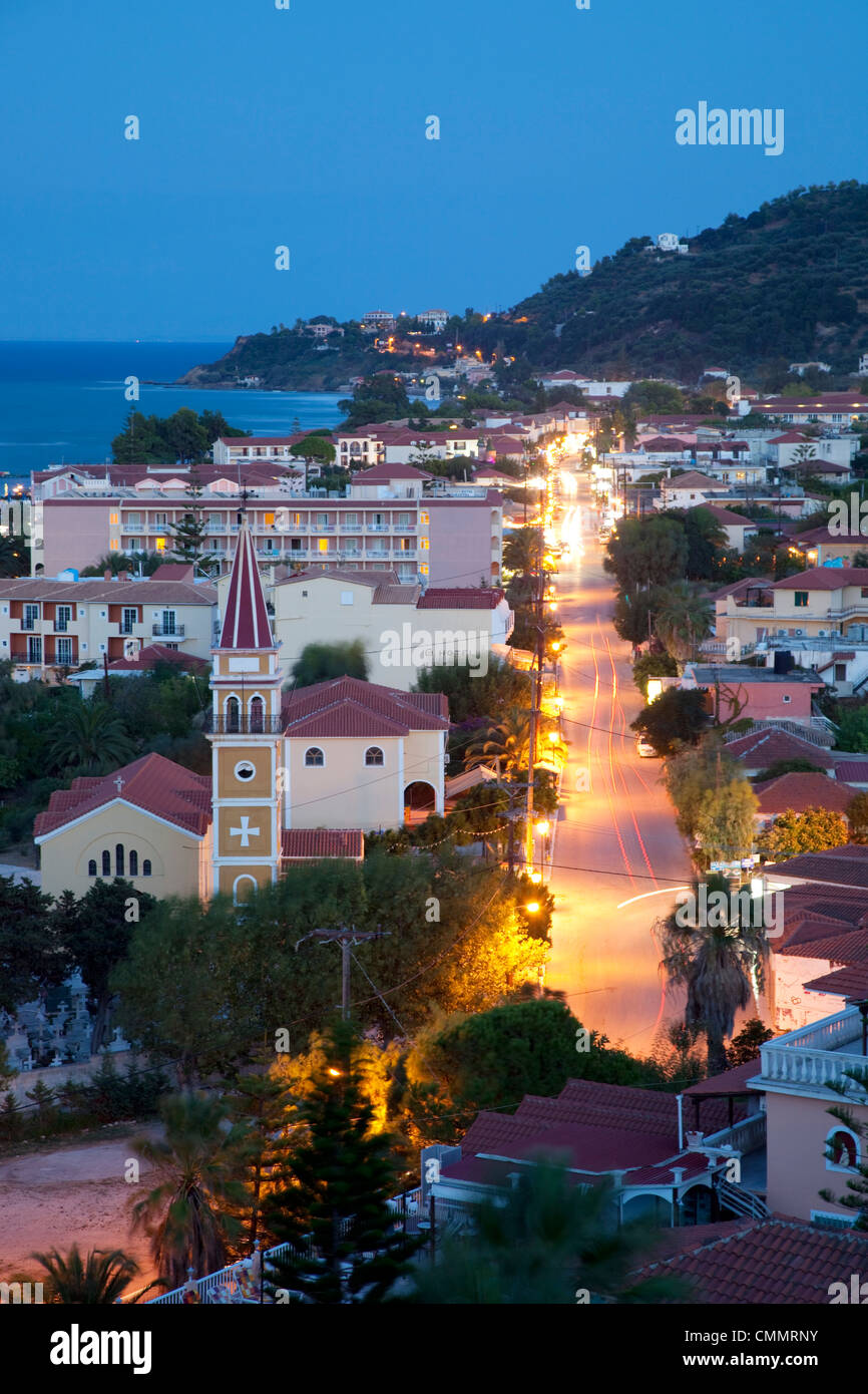 View over town at dusk, Argassi, Zante, Ionian Islands, Greek Islands ...