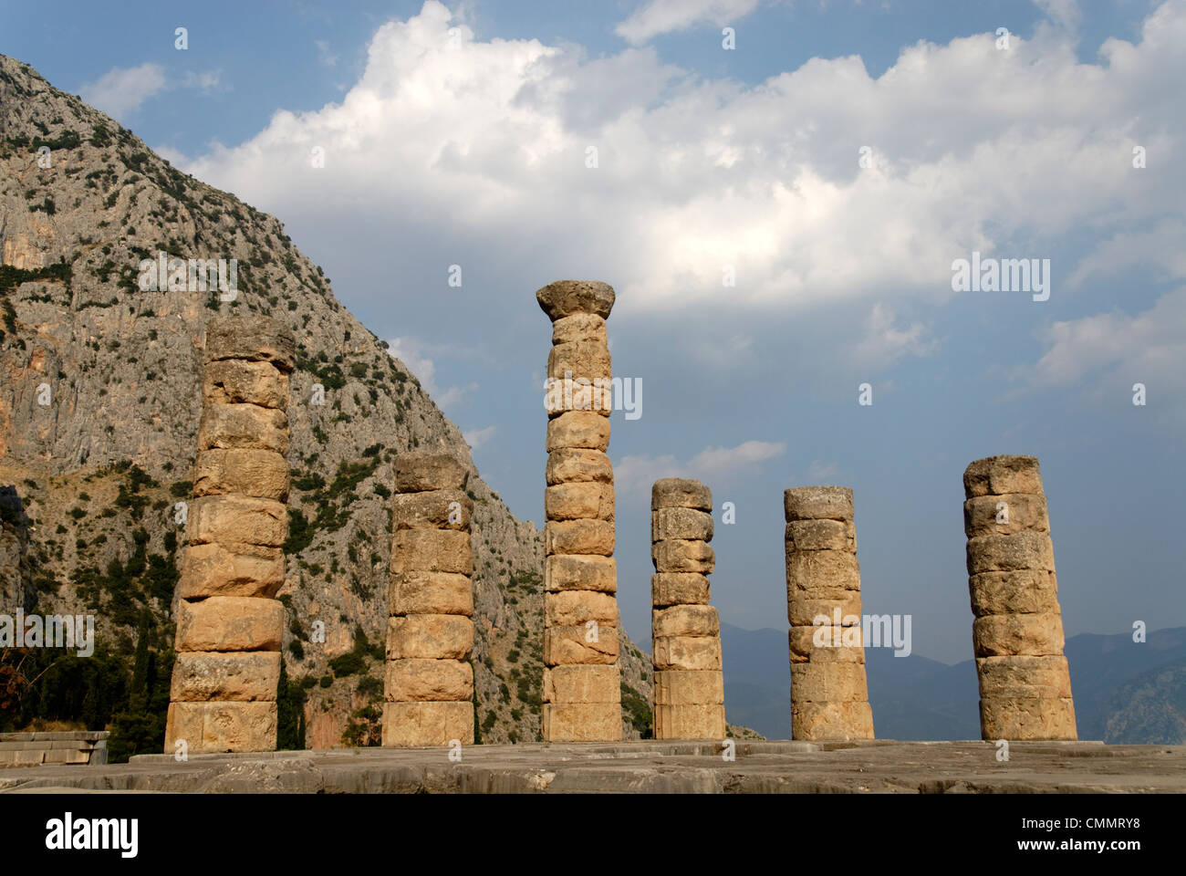 Delphi. Greece. View of the six re-erected columns of the Temple of ...