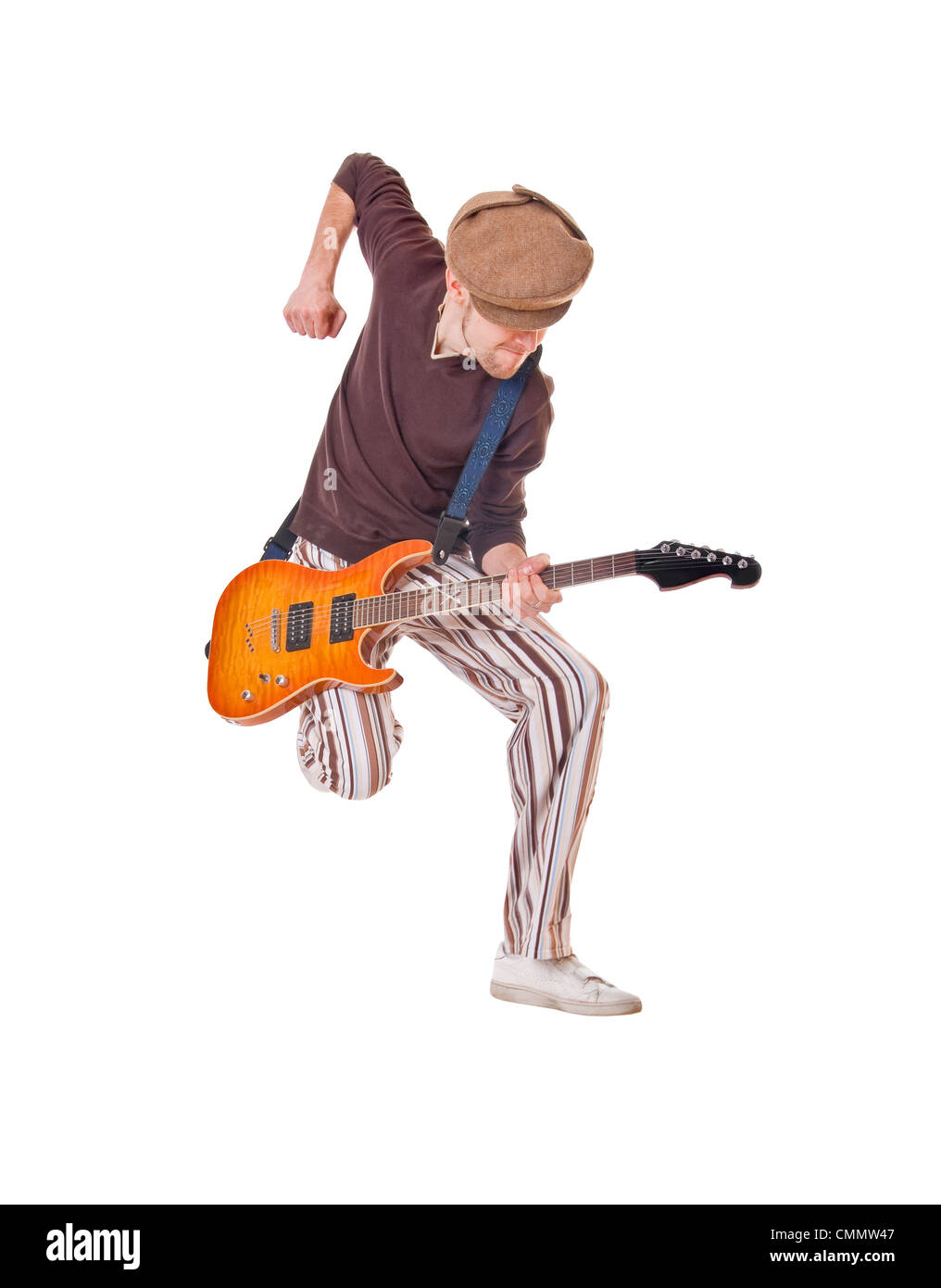 Cool musician with guitar isolated on white background Stock Photo - Alamy