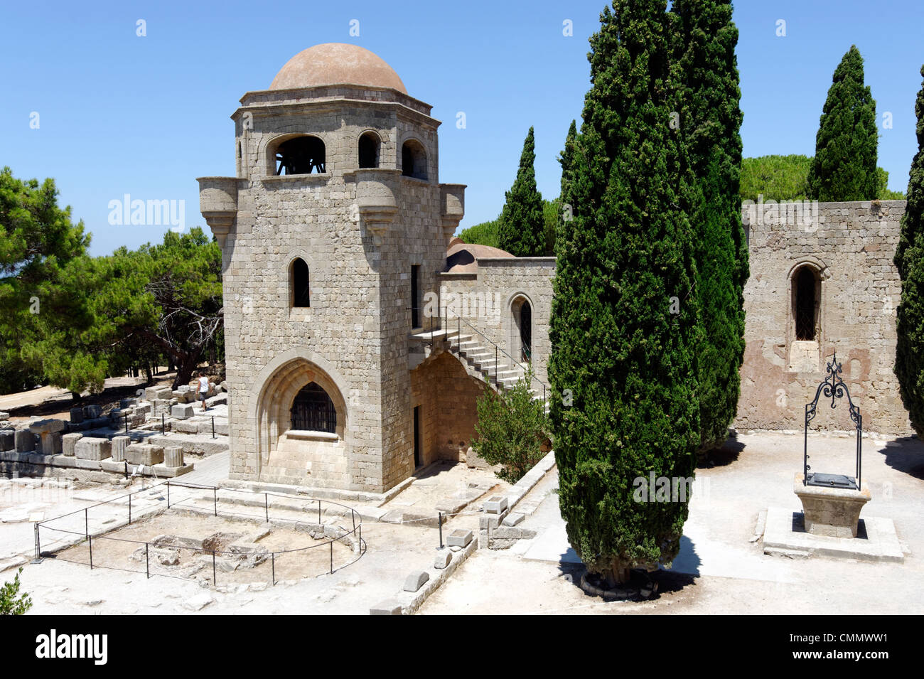 Rhodes. Greece. View of the 14th century golden walled Church of our ...