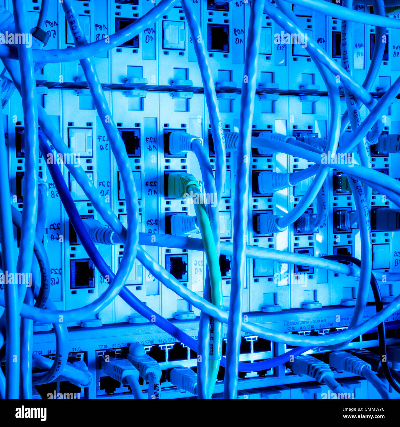 Concept of network infrastructure with cables connected to data center ...