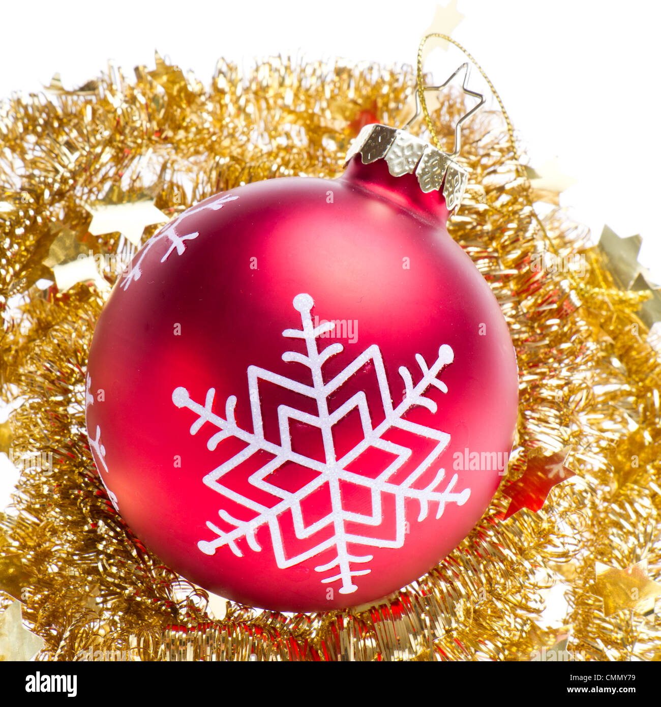 christmas ball with snowflake symbols and tinsel isolated on white ...