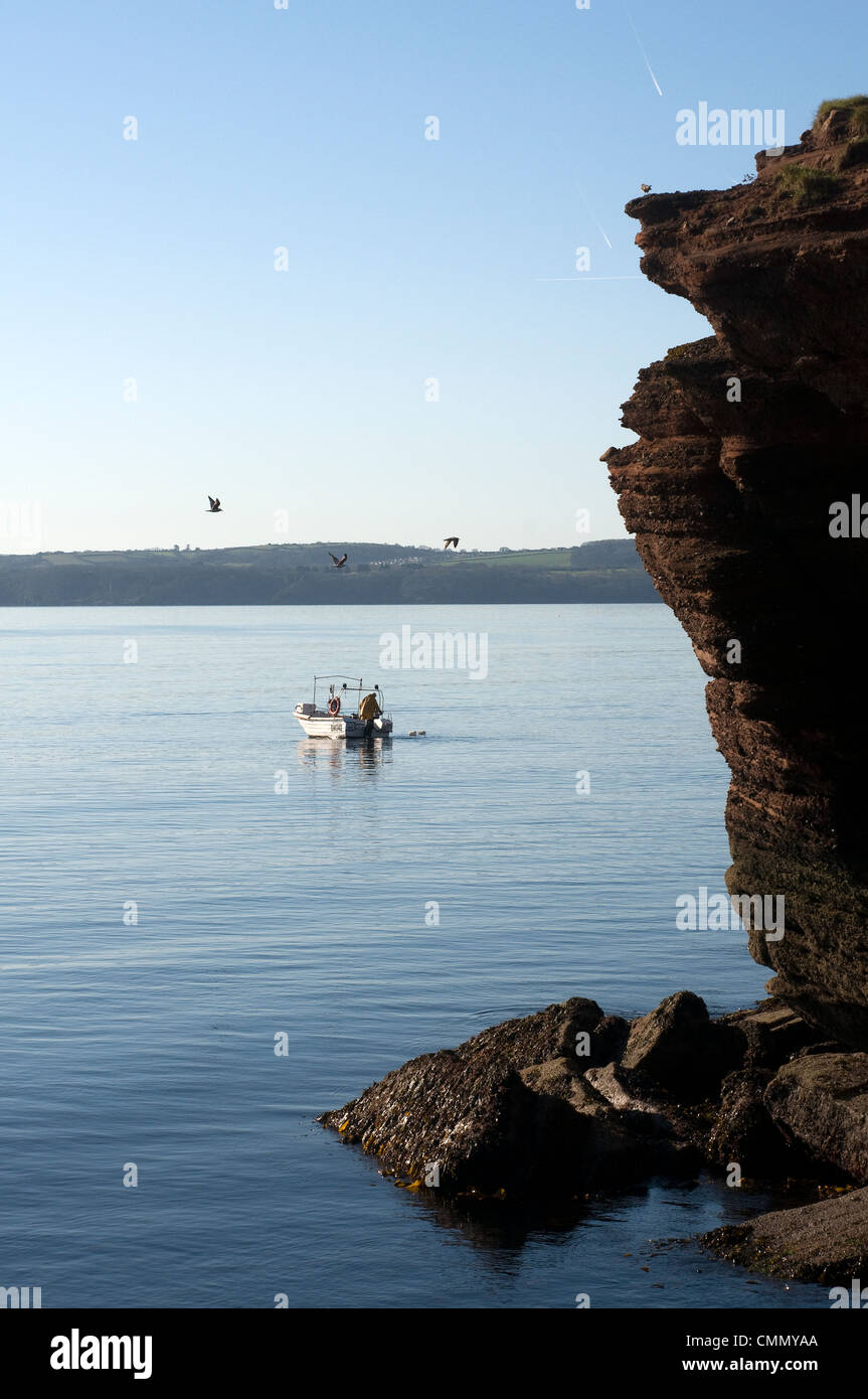 Fisherman fishing off South Devon Coast,beach, boats, coast, devon ...