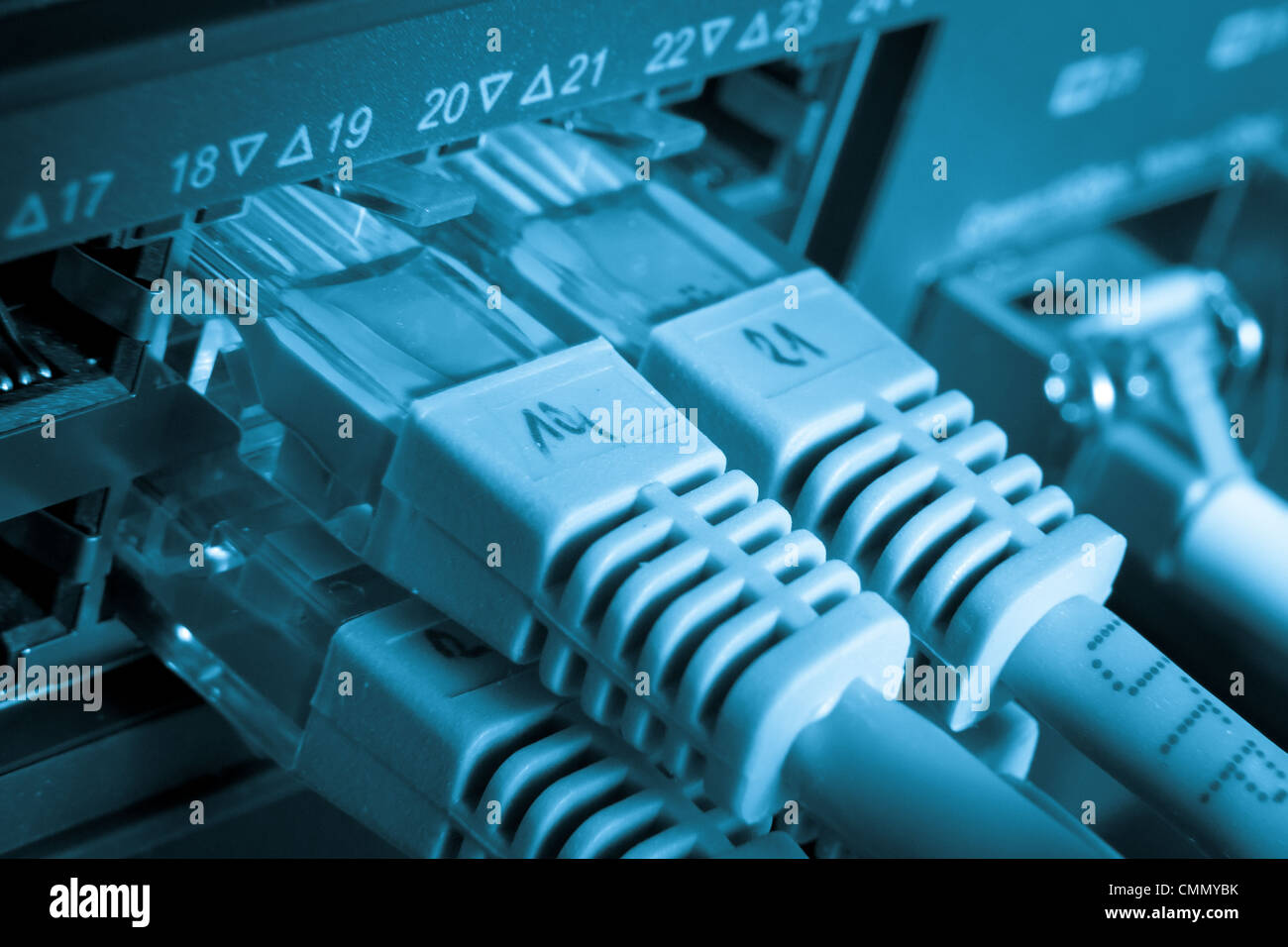 network cables connected to hub Stock Photo - Alamy