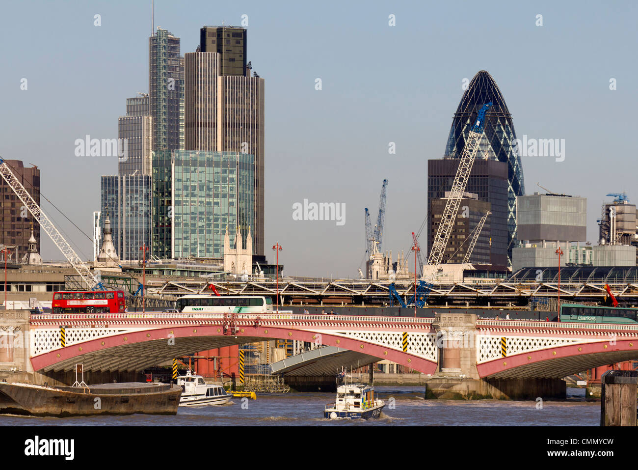 Iconic London skyline viewed from Waterloo Bridge 6, Autumn late Stock ...