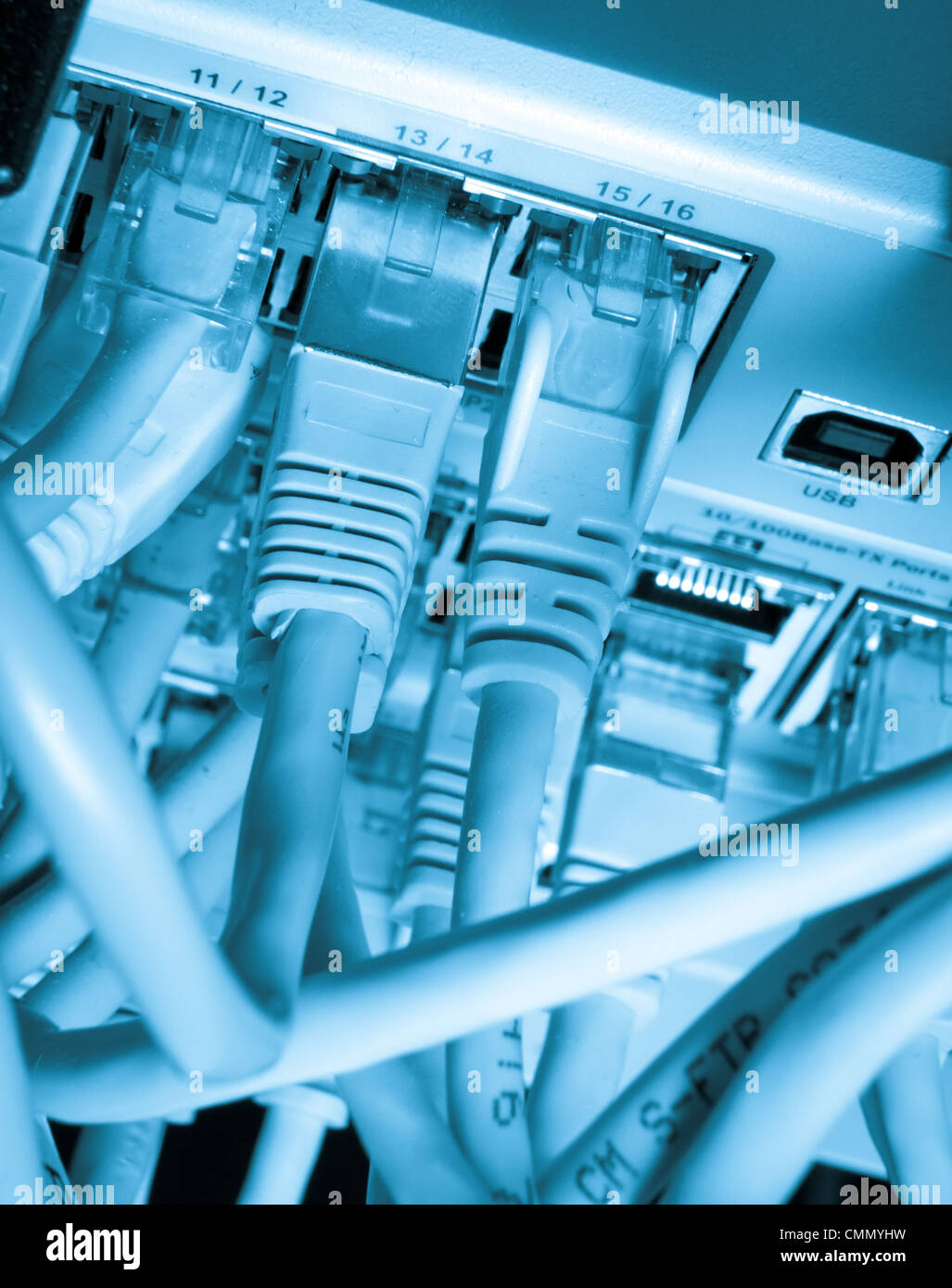 close up of network cables connected to switch Stock Photo - Alamy