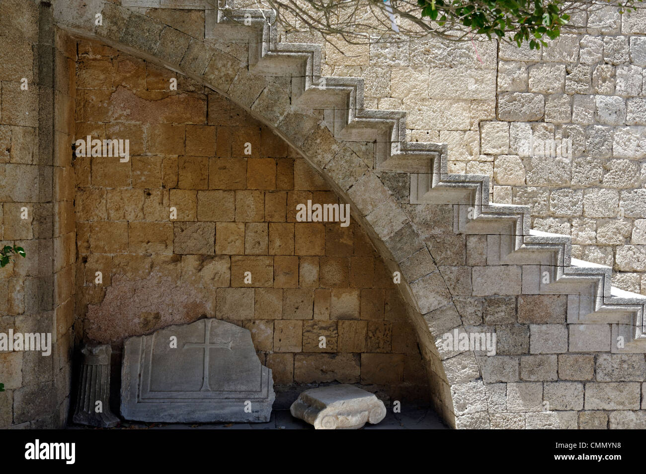 Rhodes. Greece. View of an outdoor stone staircase at 14th century ...