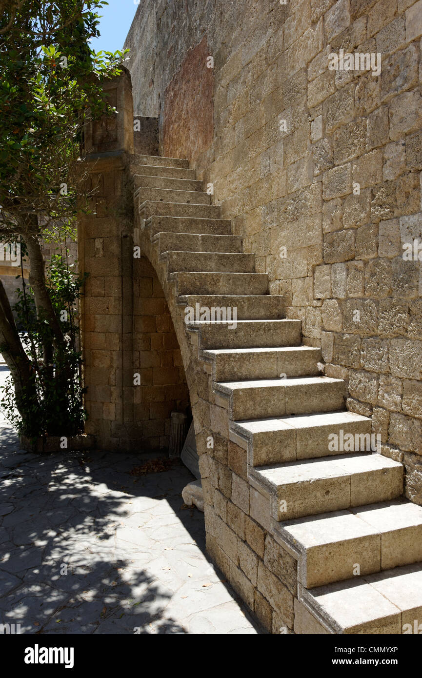 Rhodes. Greece. View of an outdoor stone staircase at 14th century ...