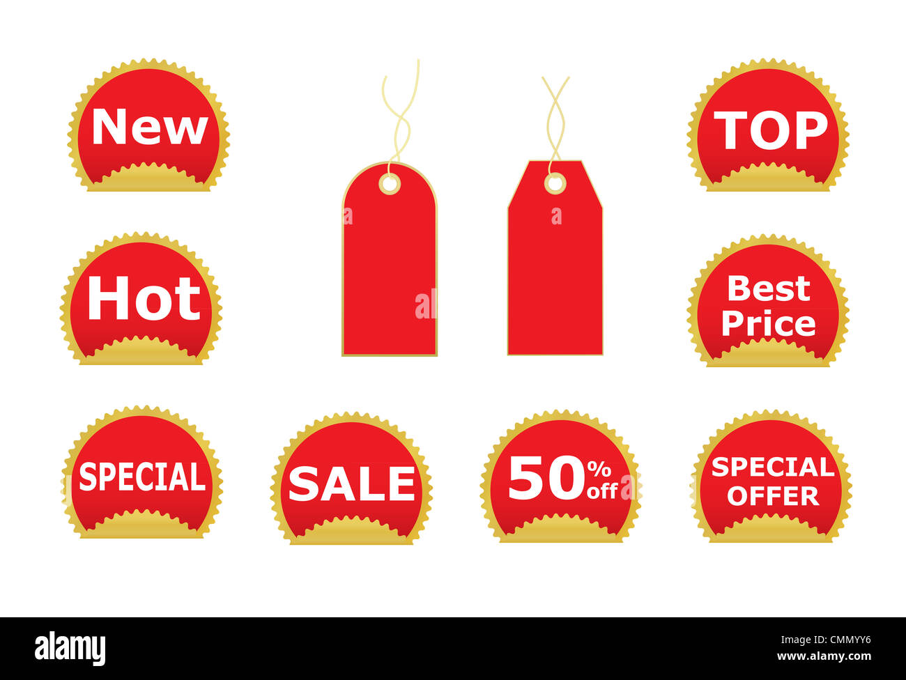 set of red stickers and price tags illustration Stock Photo - Alamy