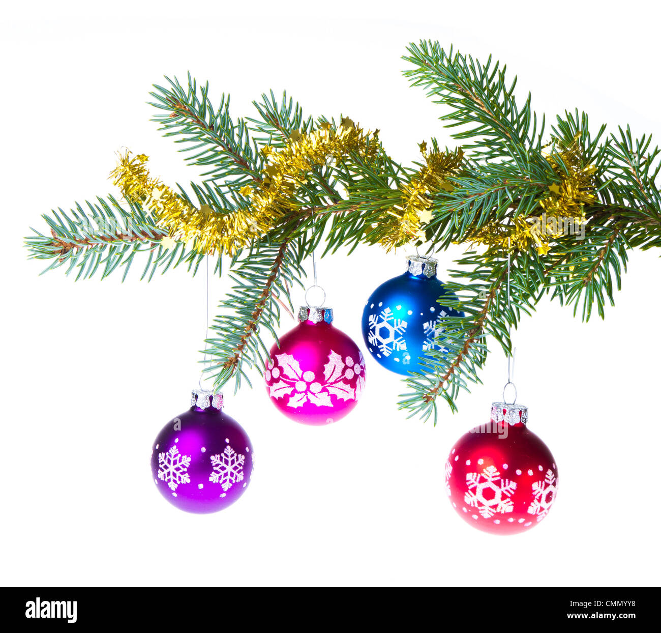 decorated christmas branch isolated on white background Stock Photo - Alamy