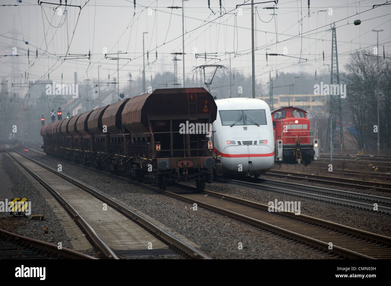 Passenger and freight trains Germany Stock Photo - Alamy