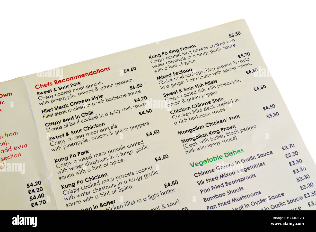 Chinese takeaway menu from an England based restaurant Stock Photo - Alamy