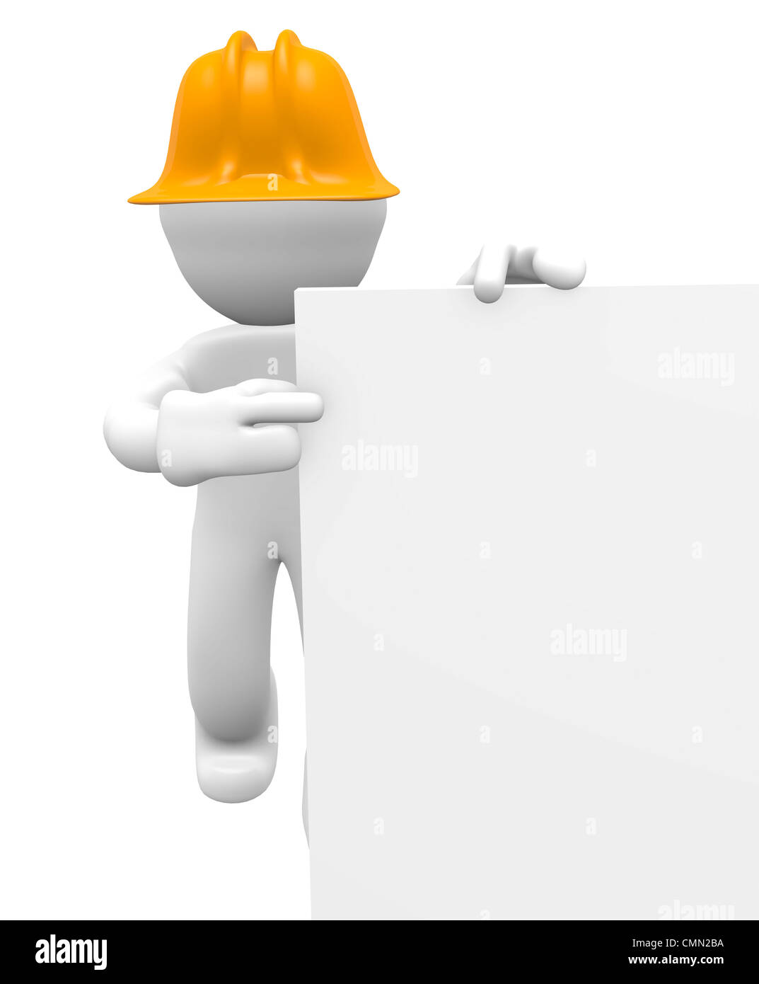 Construction worker with a blank board, 3d image Stock Photo - Alamy