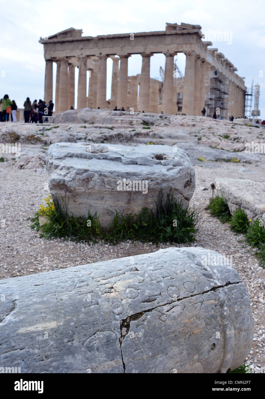 ancient temple Parthenon Acropolis Athens Greece with scaffolding under renovation Stock Photo ...