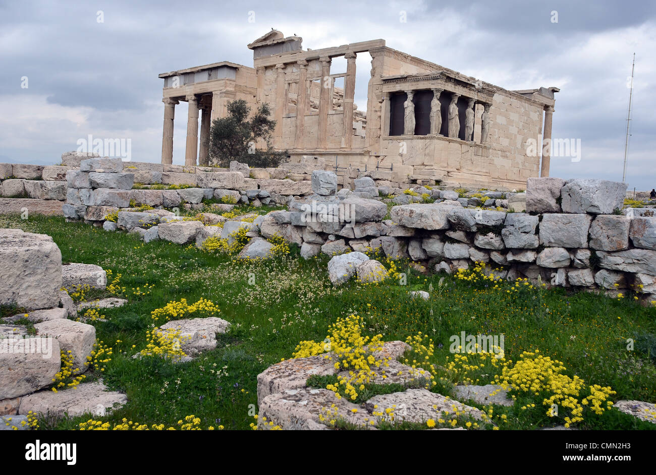 ancient temple Parthenon Acropolis Athens Greece with scaffolding under ...