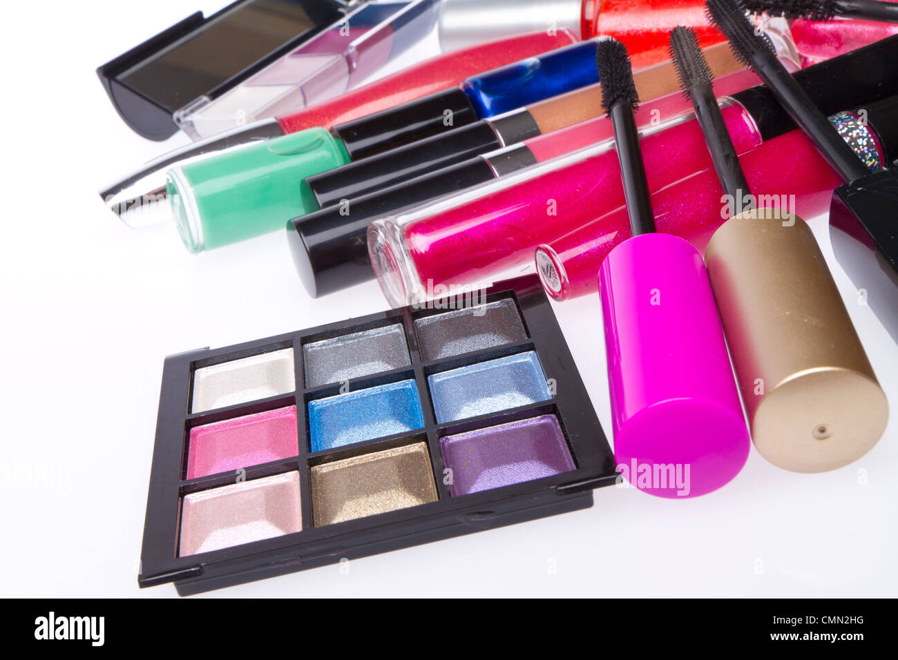 set of makeup products isolated on white background Stock Photo - Alamy