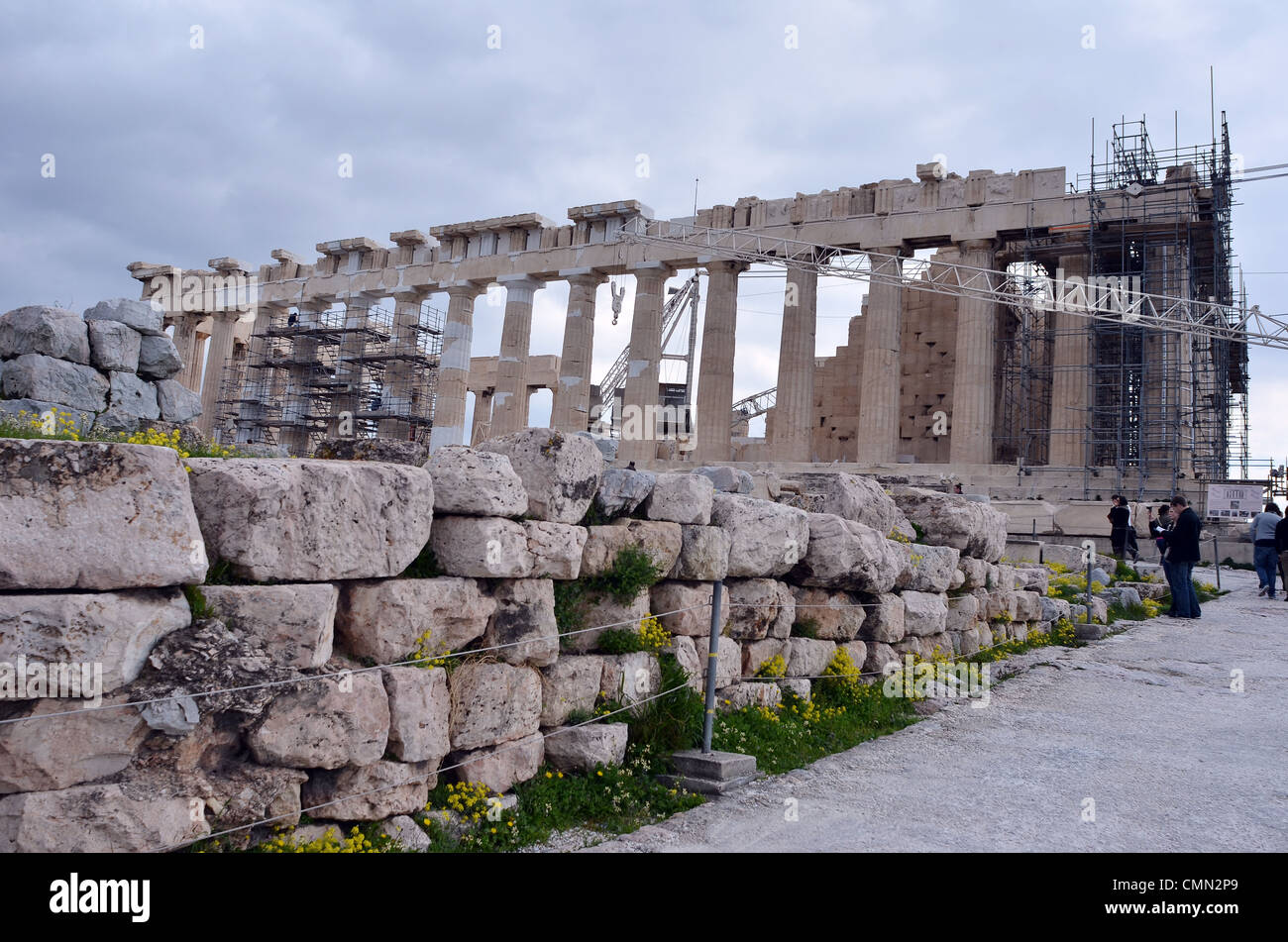 ancient temple Parthenon Acropolis Athens Greece with scaffolding under ...
