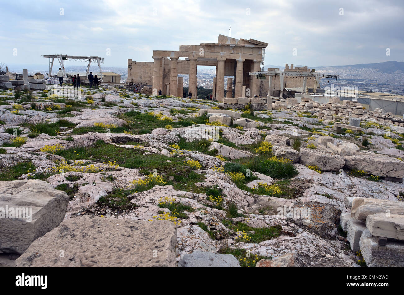 ancient temple Parthenon Acropolis Athens Greece with scaffolding under ...