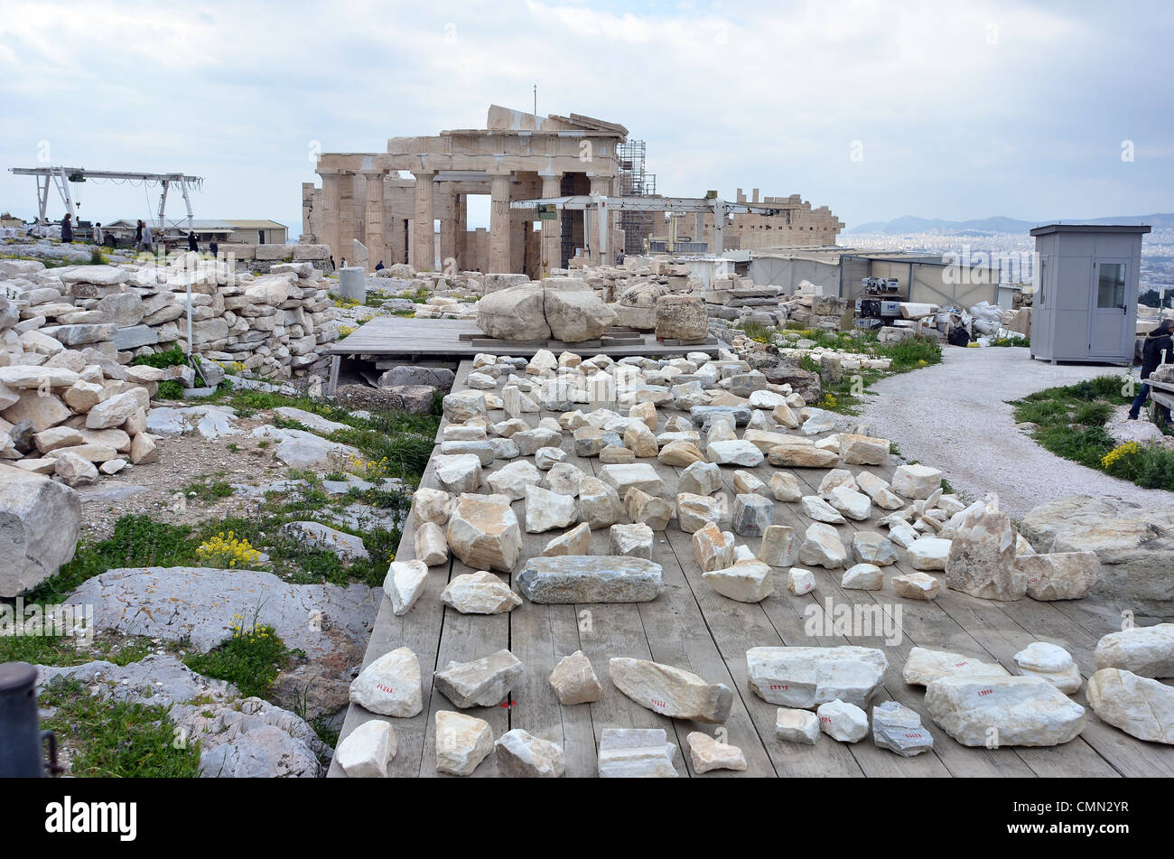 ancient temple Parthenon Acropolis Athens Greece with scaffolding under ...