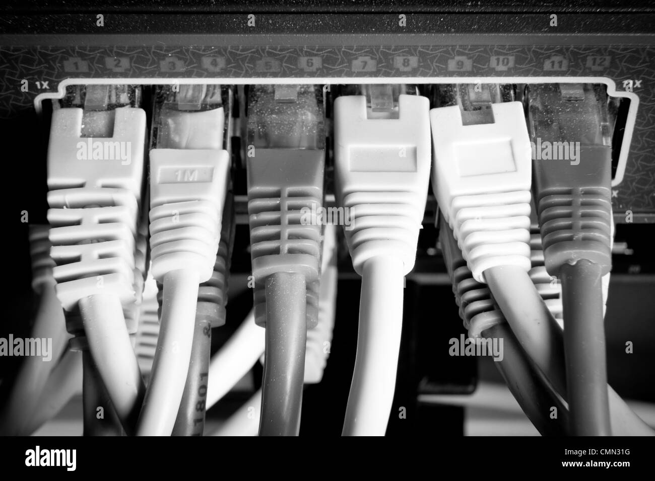 Network switch ethernet cables Black and White Stock Photos & Images ...