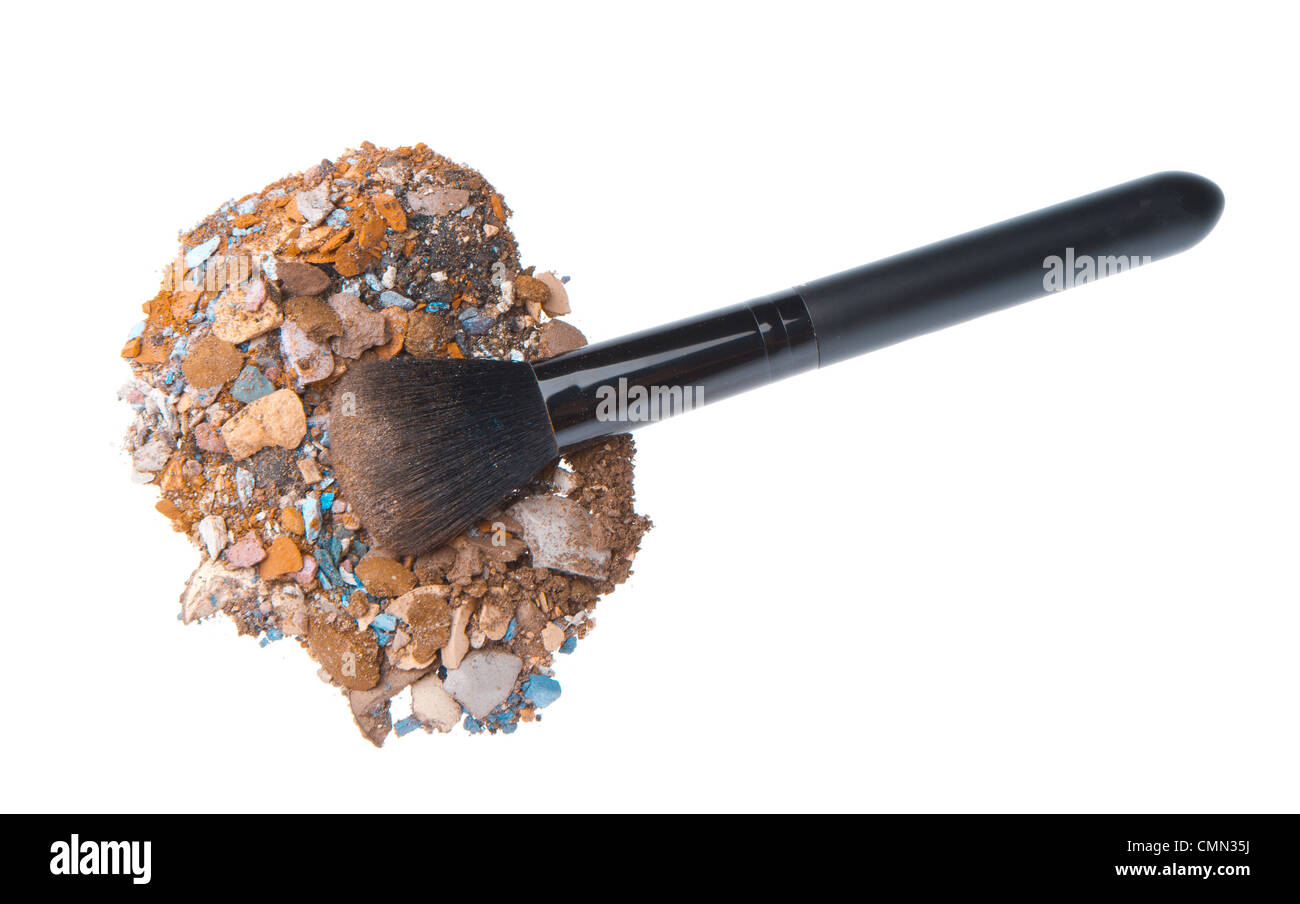 mixed eyeshadows with brush isolated on white background Stock Photo ...