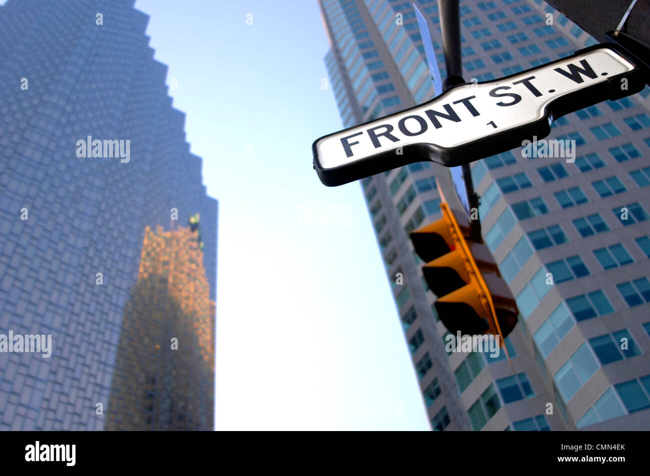 Front Street Road Sign, Traffic Light, Skyscrapers, Toronto Stock Photo ...