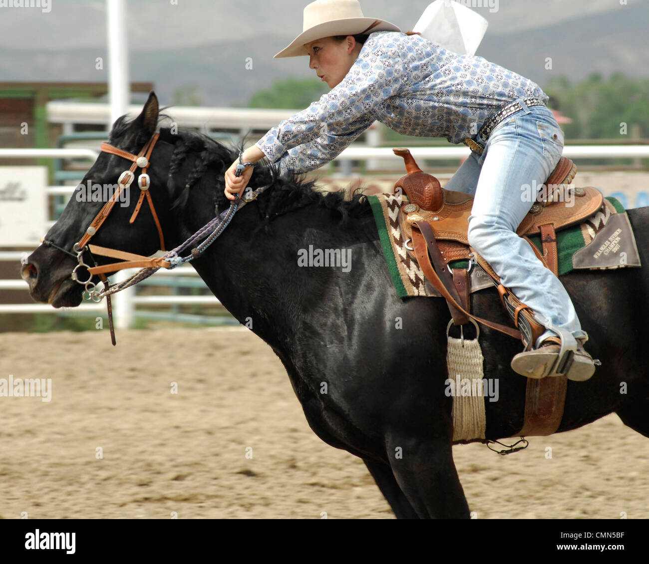 USA, Salmon, Idaho, Barrel racing, High School Rodeo Stock Photo - Alamy