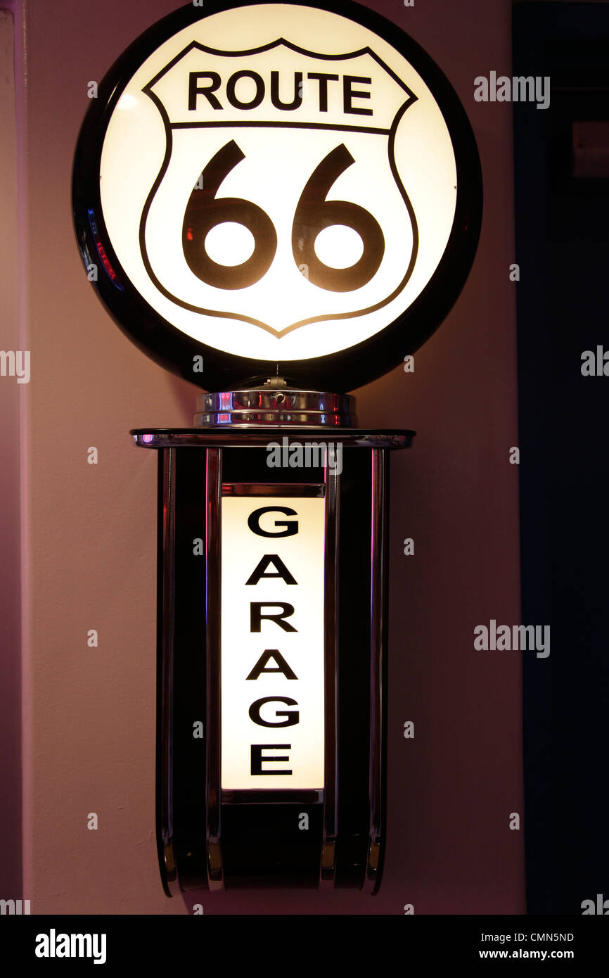 Albuquerque, New Mexico, United States. Route 66 garage sign Stock ...