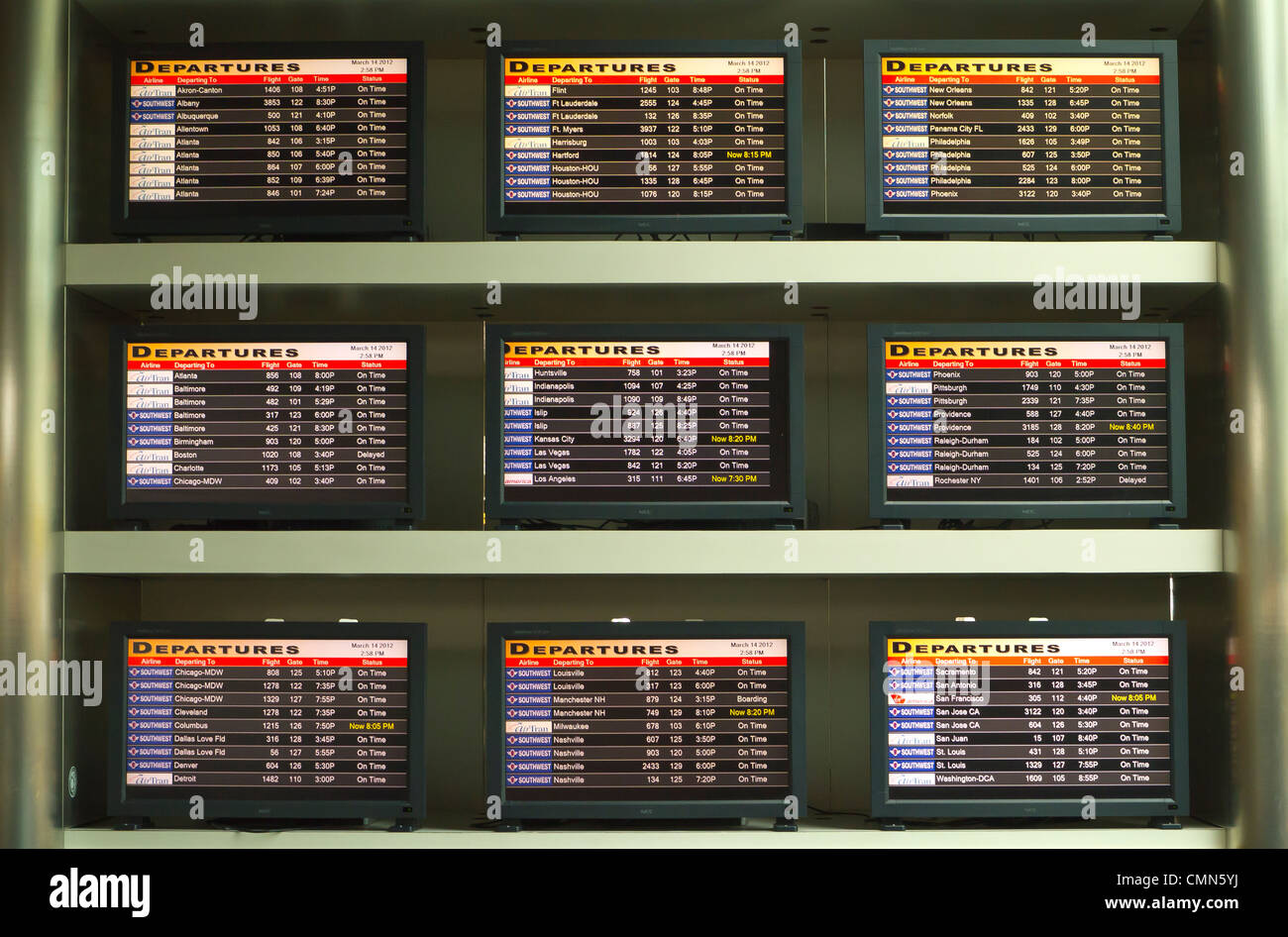 Departure display board in Orlando International Florida airport Stock ...