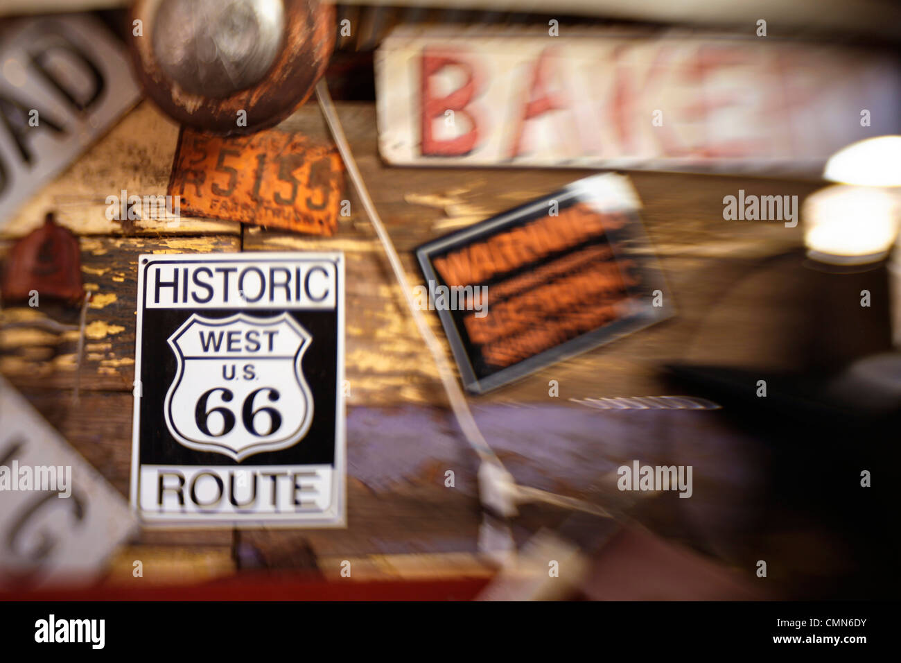 Tucumcari, New Mexico, United States. Route 66 sign, lens baby blur ...